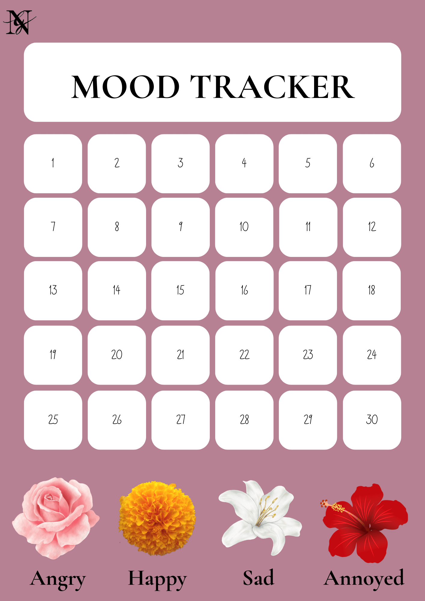 Free Monthly Mood Tracker Printable including January