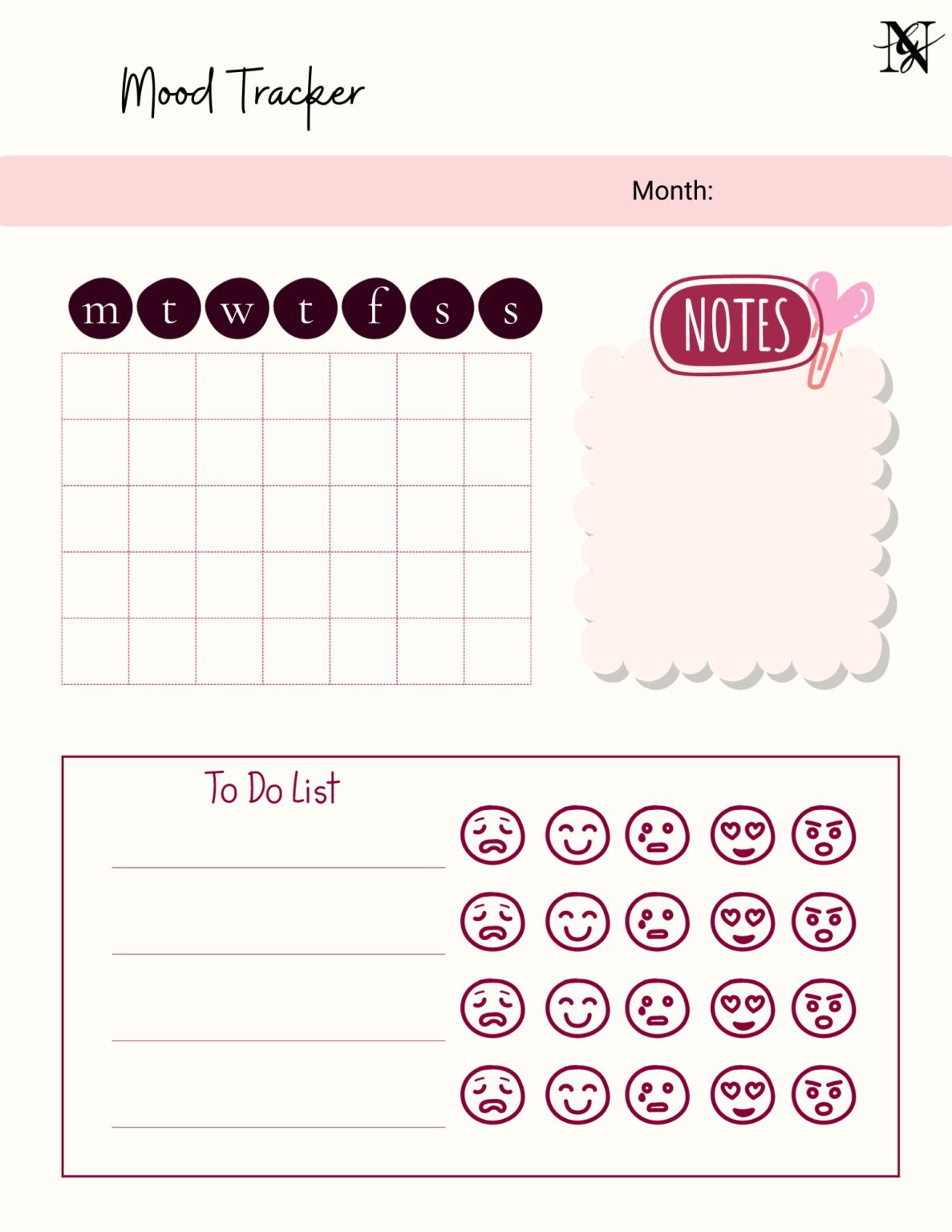 Free Monthly Mood Tracker Printable including January