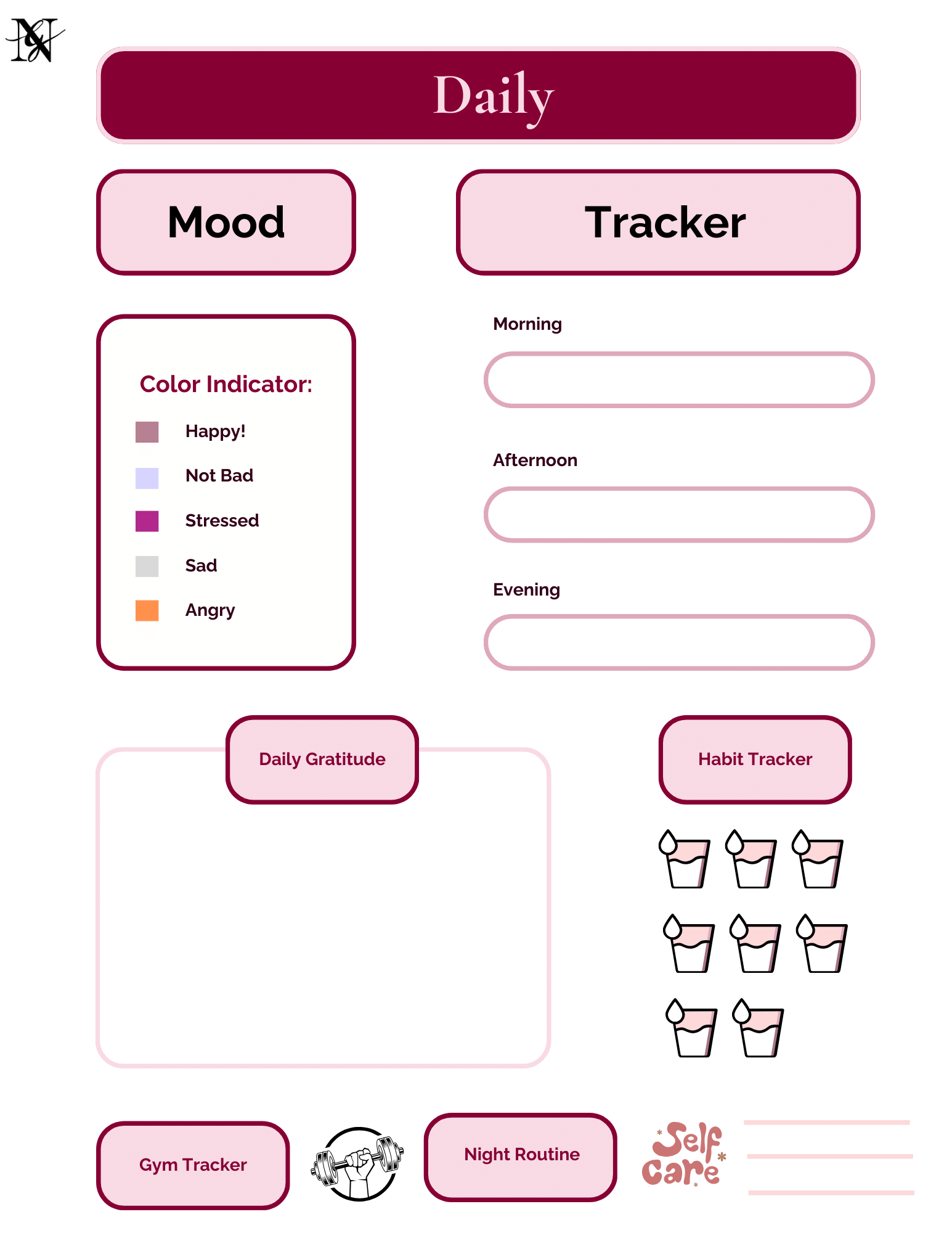 Free Monthly Mood Tracker Printable including January